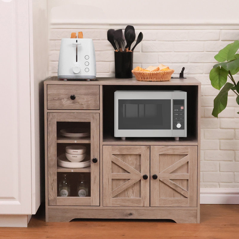 Ebern Designs Alianne 35.4'' Narrow Sideboard Server Kitchen Food Pantry with Drawer, Microwave ...